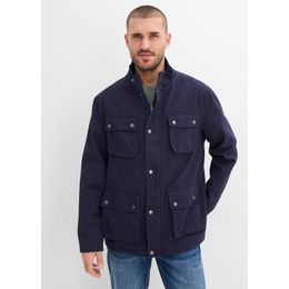 bonprix &Uuml;bergangsjacke aus reiner Baumwolle, blau, Gr.46, moderne &Uuml;bergangsjacke mit vielen aufgesetzten Taschen, aus 100% Baumwolle