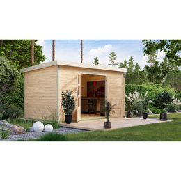 Karibu Gartenhaus 'Meteor 7 A' Fichtenholz naturbelassen / wei&szlig; 360,5 x 219 x 240,5 cm
