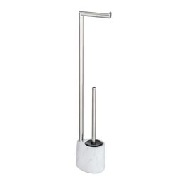 Wenko Stand WC-Garnitur 'Adrada' 2-in-1 wei&szlig; marmoriert/edelstahlfarben