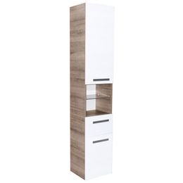 Fackelmann Hochschrank 'A-Vero' braun, wei&szlig; gl&auml;nzend 35 x 179 x 31,5 cm