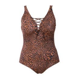Ulla Popken Badeanzug Damen Gr&ouml;&szlig;e L braun / schwarz