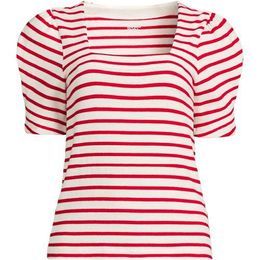 LANDS' END Gestreiftes Baumwollshirt mit eckigem Ausschnitt und Puff&auml;rmeln f&uuml;r Damen, Damen, size: regular, Elfenbein, Baumwolle, by Lands' End
