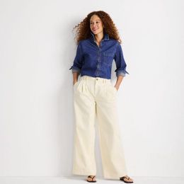 LANDS' END Leichte Bundfalten-Jeans mit weitem Bein f&uuml;r Damen, Damen, size: regular, Elfenbein, Baumwolle, by Lands' End