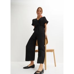 bonprix Kurzarm-Overall, schwarz, Gr.42, Eleganter Overall mit einem Ausschnitt in Wickeloptik