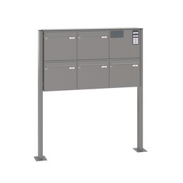 Renz Basic B freistehende Briefkastenanlage 5-fach mit Sprechfeld in DB703 mit Fu&szlig;platten mit 2ten Namensschild