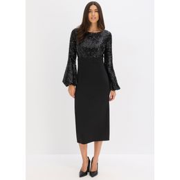 bonprix Midikleid mit Pailletten, schwarz, Gr.48, Modern und feminin: Midikleid mit Rock aus softem Scuba und einem Oberteil aus gl&auml;nzenden Pailletten.