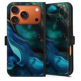 DeinDesign iPhone 17 Pro Handy Klapph&uuml;lle Handyh&uuml;lle aus Kunst Leder schwarz Flip Case Marble Art Ombre Sideflip mit Lasche