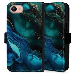 DeinDesign iPhone 16e Handy Klapph&uuml;lle Handyh&uuml;lle aus Kunst Leder schwarz Flip Case Marble Art Ombre Sideflip mit Lasche