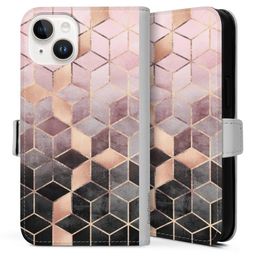 DeinDesign iPhone 14 Handy Klapph&uuml;lle Handyh&uuml;lle aus Kunst Leder wei&szlig; Flip Case Cube Elisabeth Fredriksson Gold & Copper Sideflip mit Lasche