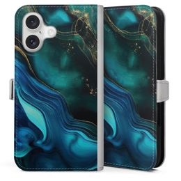 DeinDesign iPhone 16 Handy Klapph&uuml;lle Handyh&uuml;lle aus Kunst Leder wei&szlig; Flip Case Marble Art Ombre Sideflip mit Lasche