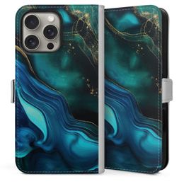 DeinDesign iPhone 16 Pro Handy Klapph&uuml;lle Handyh&uuml;lle aus Kunst Leder wei&szlig; Flip Case Marble Art Ombre Sideflip mit Lasche