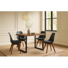 Tischgruppe 5tlg. Josy / Holz Nussbaum-Optik / 120x80 / Schalenstuhl Schwarz