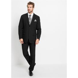 bonprix Anzug mit Weste Krawatte und Einstecktuch (5tlg. Set), schwarz, Gr.50, Formeller 5-tlg. Anzug mit edlem Plastron