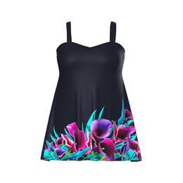 Ulla Popken Badeanzug Damen Gr&ouml;&szlig;e M/L neonblau / lila / schwarz