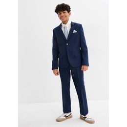 bonprix Anzug mit Hemd und Krawatte (4tlg. Set), blau, Gr.158, Festliches vierteiliges Jungen-Set bestehend aus Anzug, Hemd (Slim Fit) und Krawatte, Hemd: 100% Baumwolle