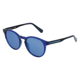 Calvin Klein CKJ22643S | Unisex-Sonnenbrille | Fassung: Vollrand, Panto, Kunststoff, Blau Transparent | Glasfarbe: Grau Spiegel Blau