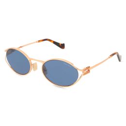 Miu Miu MU 52YS | Damen-Sonnenbrille | Fassung: Vollrand, Oval, Metall, Gold Pink | Glasfarbe: Blau