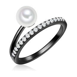 Valero Pearls Ring female size 58 Black / Silver / Pearl white