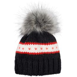 styleBREAKER M&uuml;tze 'Kinder Strick Bommelm&uuml;tze Herzmuster' M&auml;dchen Gr&ouml;&szlig;e 48/54 schwarz