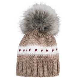 styleBREAKER Beanie 'Kinder Strick Bommelm&uuml;tze Herzmuster' girl size 48/54 Brown