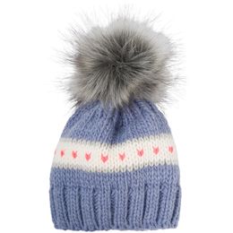 styleBREAKER M&uuml;tze 'Kinder Strick Bommelm&uuml;tze Herzmuster' M&auml;dchen Gr&ouml;&szlig;e 48/54 blau