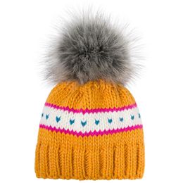 styleBREAKER M&uuml;tze 'Kinder Strick Bommelm&uuml;tze Herzmuster' M&auml;dchen Gr&ouml;&szlig;e 48/54 curry