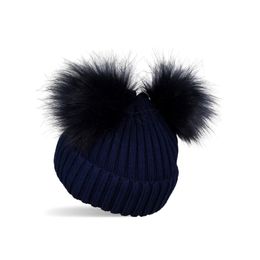 styleBREAKER M&uuml;tze 'Kinder Bommelm&uuml;tze mit zwei Bommel' M&auml;dchen Gr&ouml;&szlig;e 48/54 dunkelblau