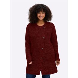 sheego Gro&szlig;e Gr&ouml;&szlig;en Strickjacke mit &uuml;berlappender Knopfleiste, bordeaux-meliert, Gr&ouml;&szlig;e 56/58 - Damen