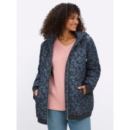 sheego Gro&szlig;e Gr&ouml;&szlig;en Kapuzenjacke mit Alloverdruck, tiefblau-rauchblau-bedruckt, Gr&ouml;&szlig;e 52 - Damen