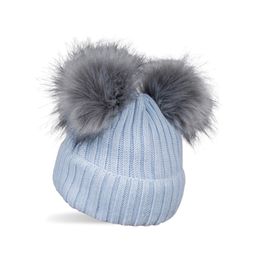 styleBREAKER M&uuml;tze 'Kinder Bommelm&uuml;tze mit zwei Bommel' M&auml;dchen Gr&ouml;&szlig;e 48/54 hellblau