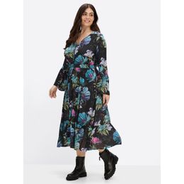 sheego by Joe Browns sheego Gro&szlig;e Gr&ouml;&szlig;en Volantkleid mit Blumenprint, schwarz-aubergine-gemustert, Gr&ouml;&szlig;e 48 - Damen