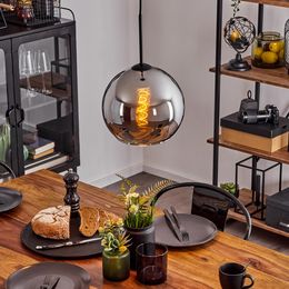 hofstein Koyoto H&auml;ngeleuchte Glas 25 cm Chrom, Rauchfarben, 1-flammig
