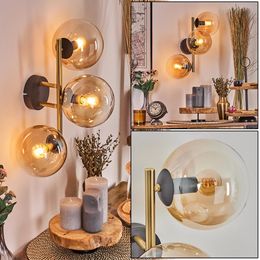 hofstein Gastor Wandleuchte Glas 15 cm Gold, Schwarz, 3-flammig