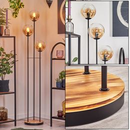 hofstein Gastor Stehleuchte Glas 15 cm Holz hell, Schwarz, 3-flammig