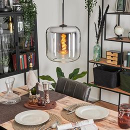 hofstein Lauden H&auml;ngeleuchte Glas 25cm Chrom, Klar, Rauchfarben, 1-flammig