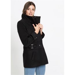 bonprix Kurzmantel Petite, schwarz, Gr.40, Modischer Kurzmantel mit hohem Kragen und doppelreihigen Kn&ouml;pfen in Petite-Gr&ouml;&szlig;e.