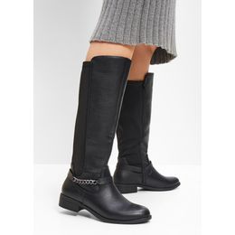 bonprix Stiefel, schwarz, Gr.39, Bequemer Weitschaftstiefel mit dekorativer Kette