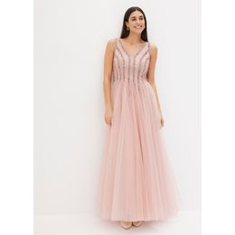 bonprix Maxikleid aus feinem T&uuml;ll mit Paillettenstickerei, rosa, Gr.36, Modern und feminin: Abendkleid in Maxi-L&auml;nge aus feinem T&uuml;ll mit weitem Rock und im Oberteil mit wundersch&ouml;ner Paillettenstickerei dekoriert