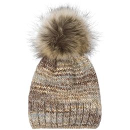 styleBREAKER Beanie 'Alpaka Strick Bommelm&uuml;tze bunt gemustert' female size 56/61 Brown