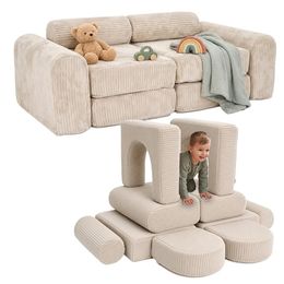Relaxdays Kindersofa, Beige, Kunststoff, Textil, 108x32x50 cm, Kinderzimmer & Jugendzimmer, Kinderm&ouml;bel, Kindersitzm&ouml;bel & Kindertische, Kindersessel & Kindersofas