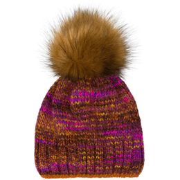 styleBREAKER Beanie 'Alpaka Strick Bommelm&uuml;tze bunt gemustert' female size 56/61 Pink