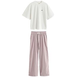 self. Pyjama Damen Gr&ouml;&szlig;e XL mauve / wei&szlig; Sommerkleid