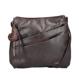 Rieker Damen Umh&auml;ngetasche, braun, Lederimitat, Taschen, Schultertasche, Damen Handtasche mit zwei Hauptf&auml;chern
