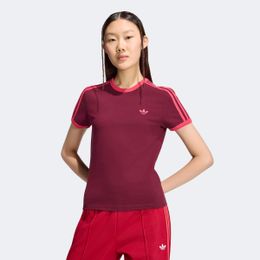 Damen T-Shirt "3-STREIFEN SCHMAL GESCHNITTEN"maroon, power pink, Gr. S, adidas originals, Obermaterial: 93% Baumwolle, 7% Elasthan, Shirts, sanft