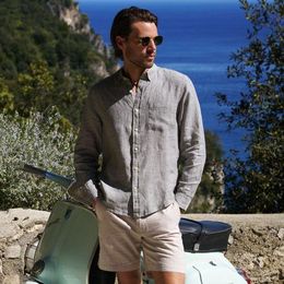 LANDS' END Soft Ease Classic Fit Leinenmix-Shorts f&uuml;r Herren, 18 cm, Herren, size: regular, Beige, Leinen/Baumwoll-Mischung, by Lands' End