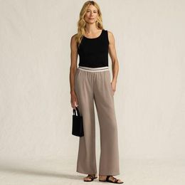 LANDS' END Satinhose mit Streifenbund f&uuml;r Damen, Damen, size: regular, Elfenbein, Polyester, by Lands' End