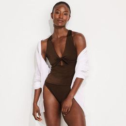 LANDS' END Gl&auml;nzendes Tankini-Set mit Knotendesign f&uuml;r Damen, Damen, size: regular, Braun, Elasthan/Nylon-Mischung, by Lands' End
