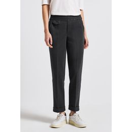 Street One Damen Chinohose, schwarz, Gr. 32, kariert, Jersey, 53% Polyester, 22% Polyamid, 22% Viskose, 3% Elasthan, Hosen, Middle Waist