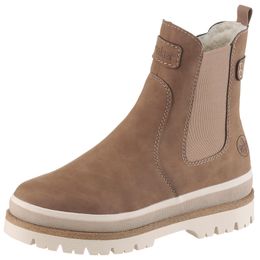 Rieker Damen Winterboots, Gr. 37, braun, Elastischer Einsatz, Nubuklederimitat, unifarben mit Farbeinsatz, Schuhe, Chelseaboots, Plateauboots,