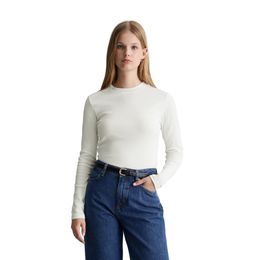 Marc O'Polo Damen Langarmshirt "aus Rippjersey", wei&szlig;, Gr. S, MARC O'POLO DENIM, unifarben, Obermaterial: 96% Baumwolle, 4% Elasthan, Shirts